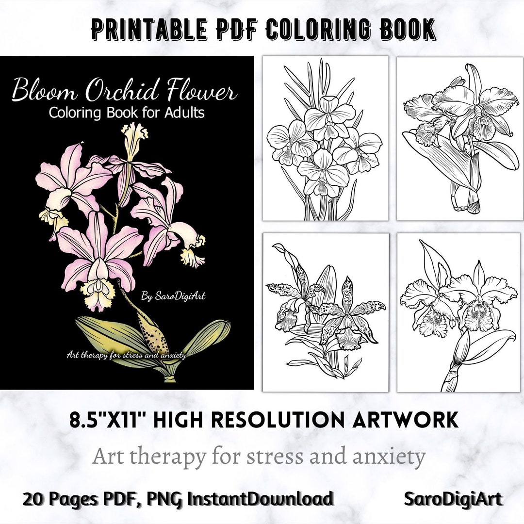 Orchid Coloring Book for Adults: 20 Printable Pages (PDF Digital ...