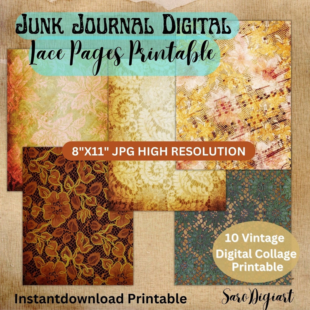 Lace Junk Journal Printable Pages, Digital Lace Collage Sheets, Digital ...