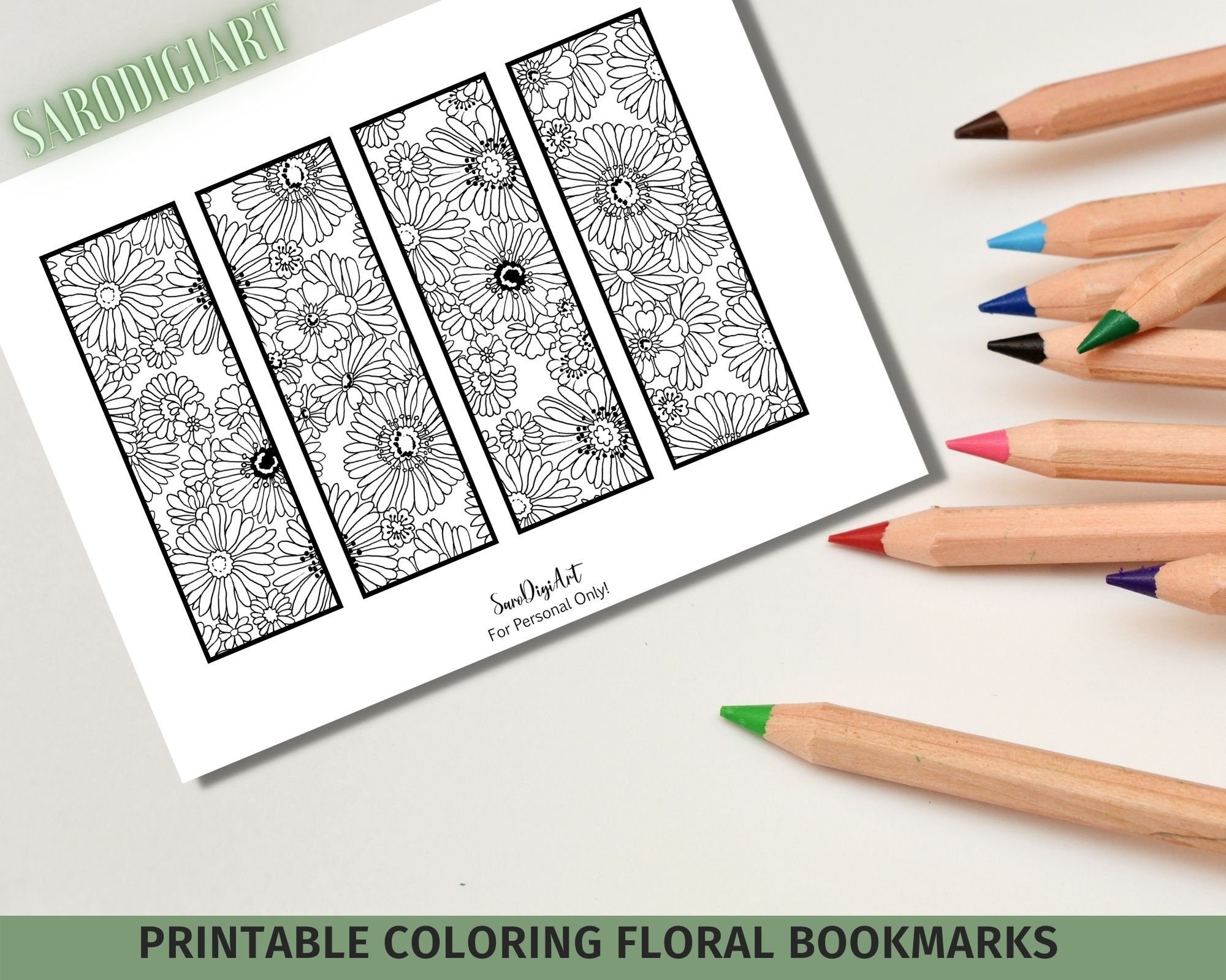 Floral Coloring Bookmarks Printable Coloring Pages for Kids - Etsy