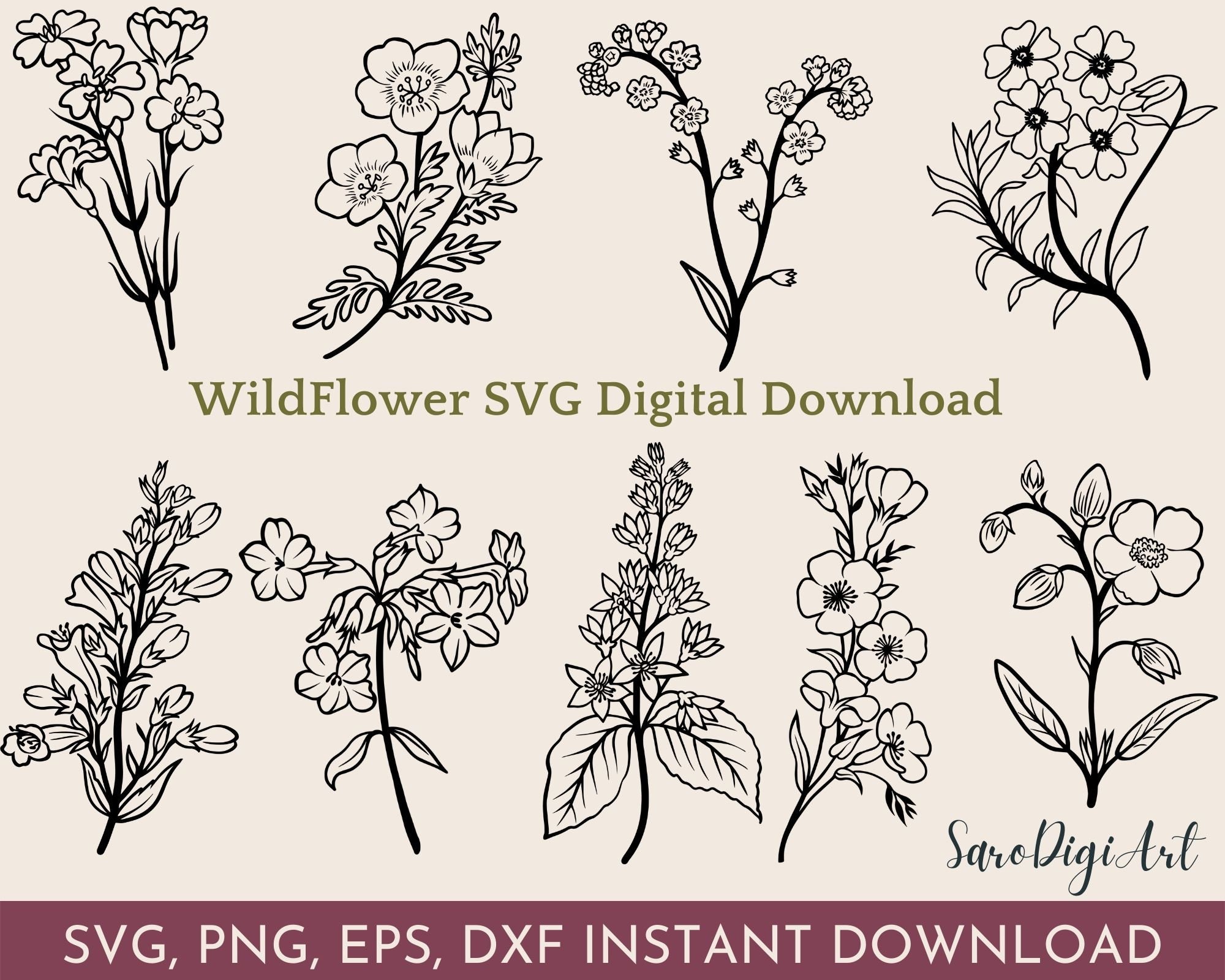 Wildflower SVG Bundle, Botanical SVG Bundle, Floral SVG, Flower Svg ...