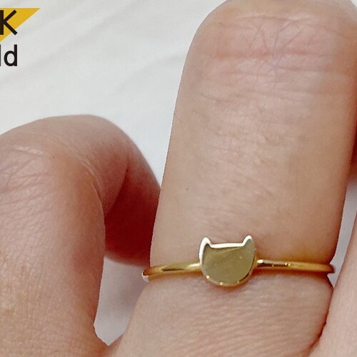 14K Solid Gold Ring Cat Face Ring Cat Ring TGR217 - Etsy