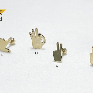 14K Solid Gold Finger Sign and Hand Gesture Barbell Piercing, 22G, 6mm ...