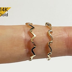 14K Solid Gold Lightning Bolt Zigzag Ring Cloudy Wave Ring, Simple Band Ring - Etsy