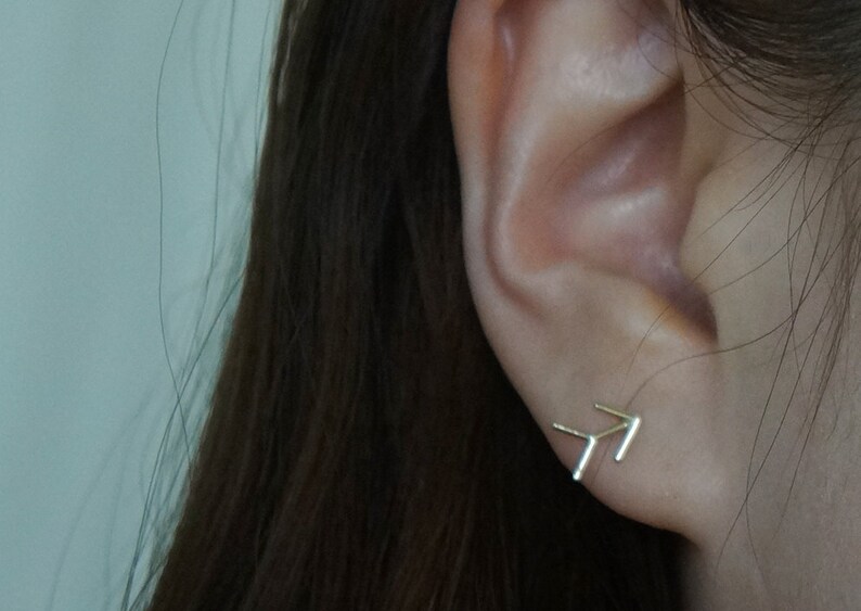 10K Solid Gold Arrow Symbol Mark Sign Studearrings Geometric Real Gold ...