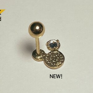 14K Solid Gold Mickey Mouse Barbell Piercing, 21G, 6mm Post, Tragus ...