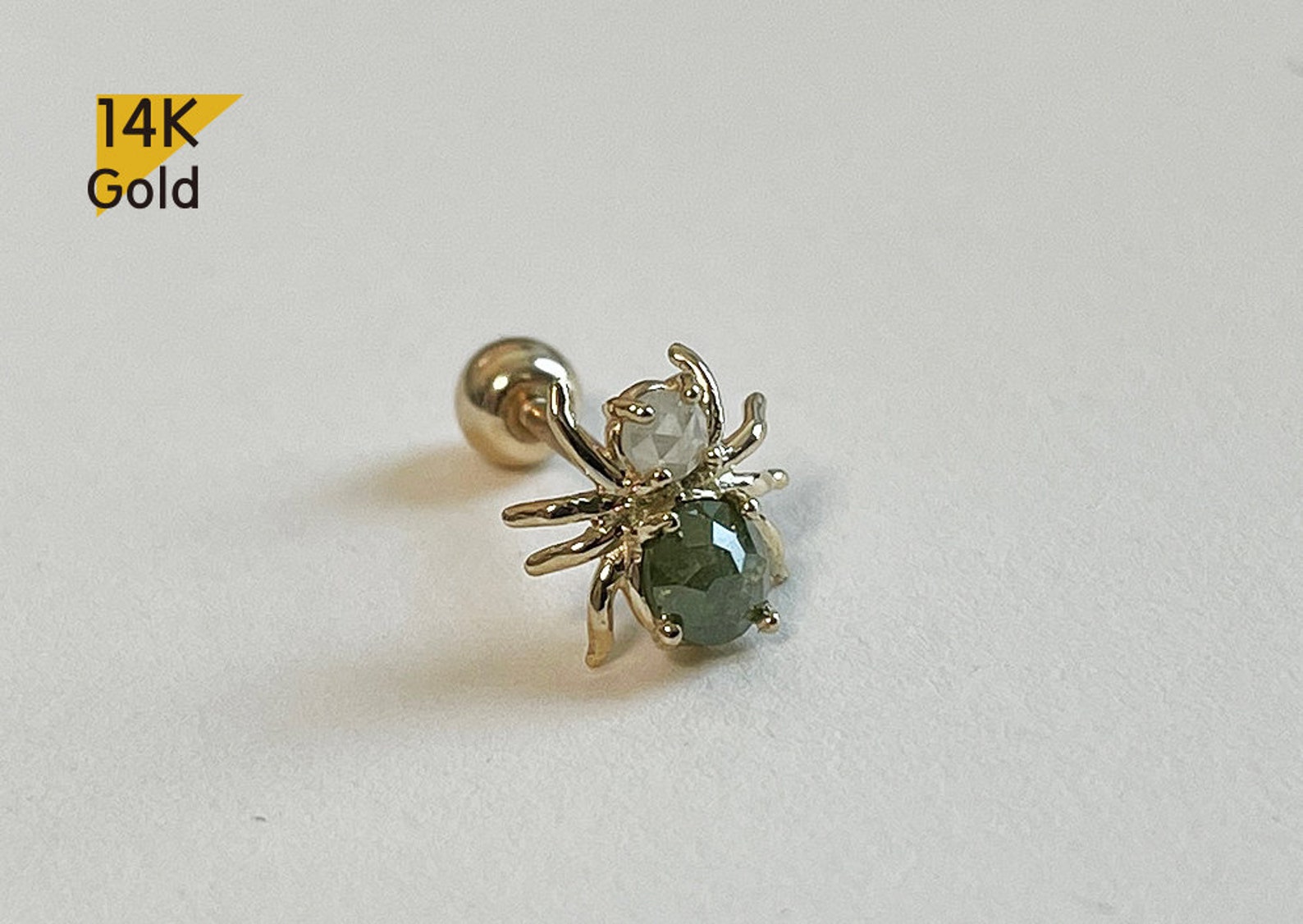 14K Solid Gold Spider Rough Diamond Barbell Piercing 22G 6mm - Etsy