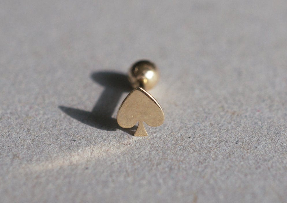 14K Solid Gold Tiny Ace of Spade End Barbell Piercing 18G - Etsy