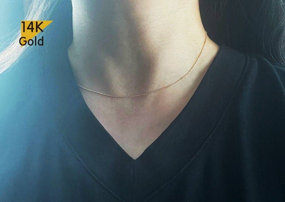 14K Solid Gold Thin Necklace Thin Chain | Etsy
