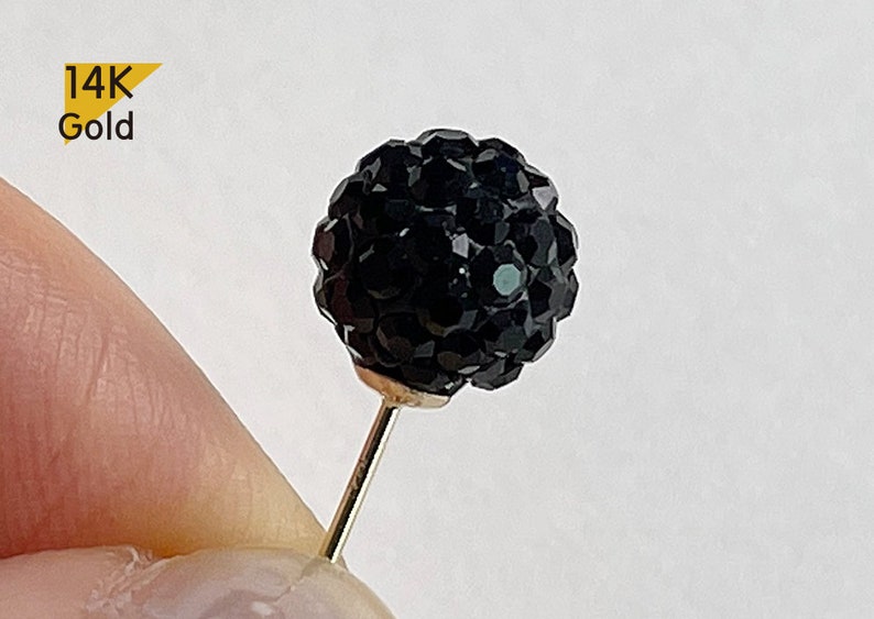 14K Solid Gold Pave CZ Ball 4mm 6mm 8mm White Black Gold | Etsy