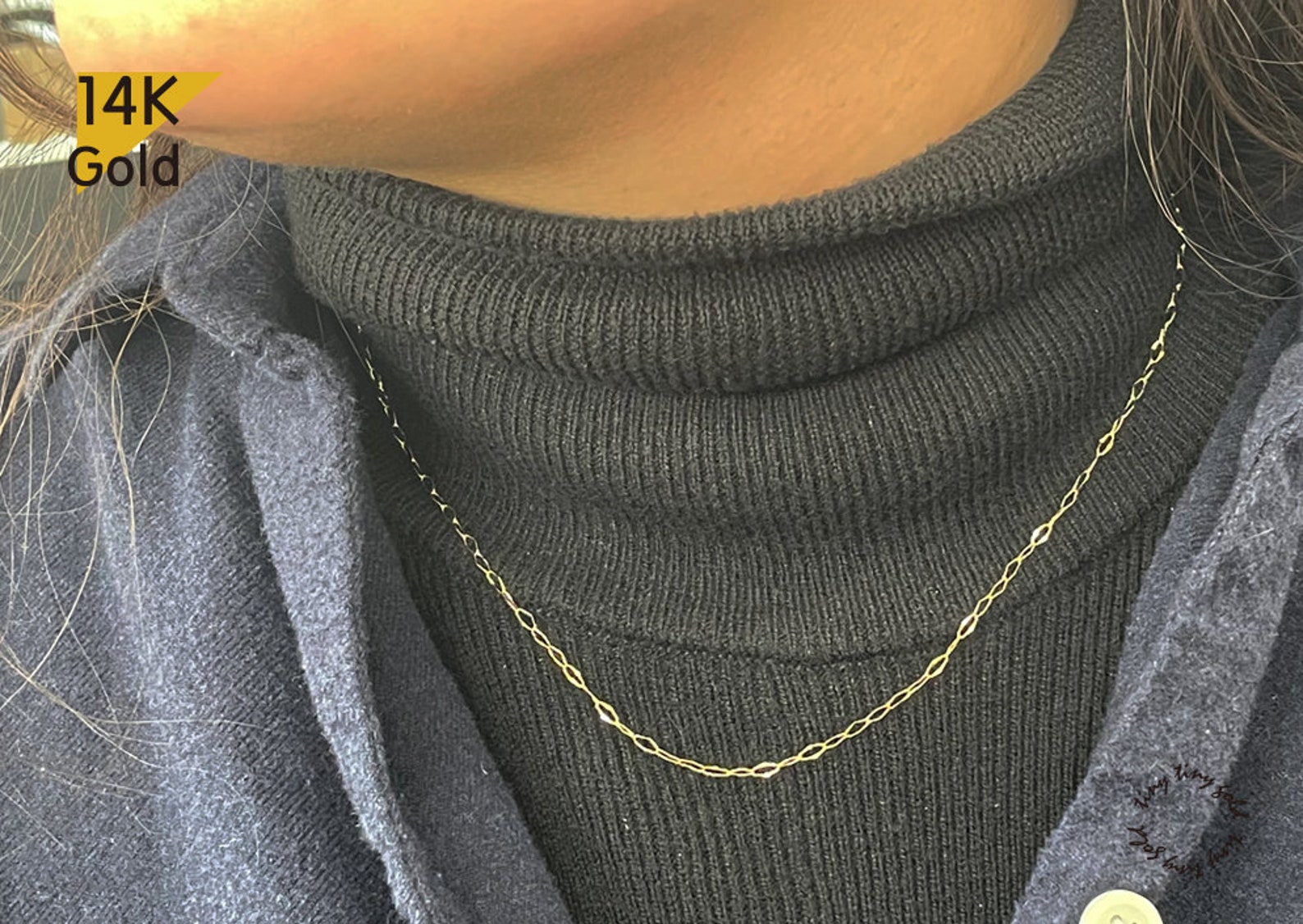 14K Solid Gold Necklace Thin Chain Lightweight Chain - Etsy