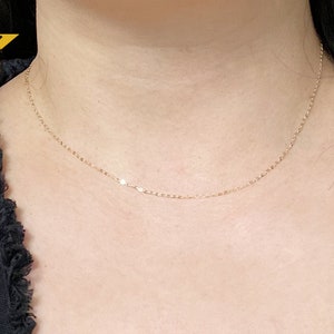 14K Solid Gold Necklace, Thin Chain, Tiny Thin Pendant, 14K Yellow Gold ...