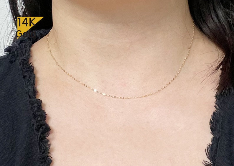 14K Solid Gold Necklace Thin Chain Tiny Thin Pendant 14K - Etsy
