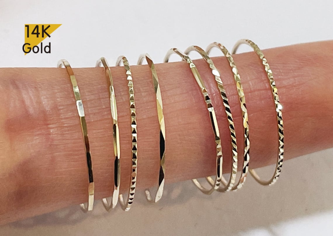 14K Gold Super Skinny Stacking Ring Thin Stacking Ring Super - Etsy