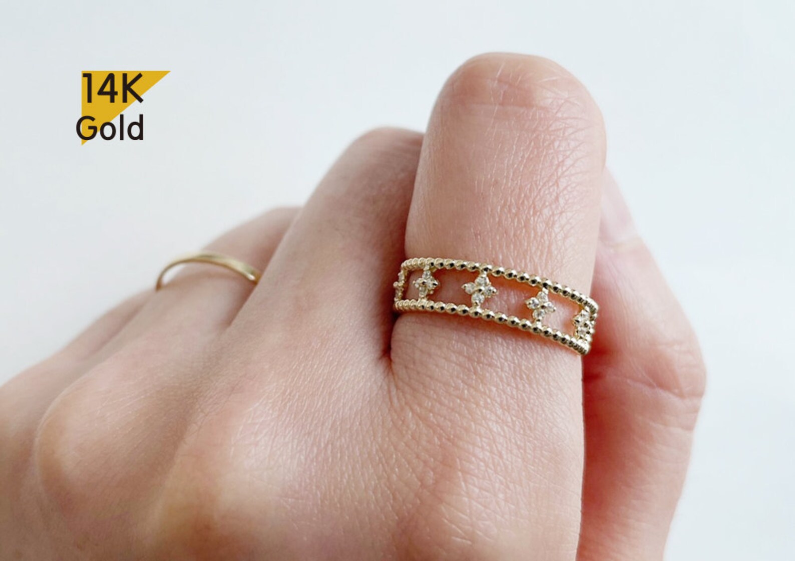 14K Gold Solid Gold Balls With White CZ Ring - TGR212 - Etsy