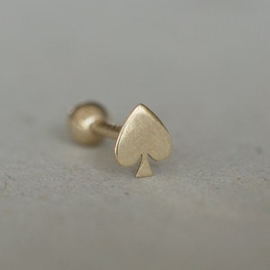 14K Solid Gold Tiny Ace Of Spade End Barbell Piercing 18G | Etsy