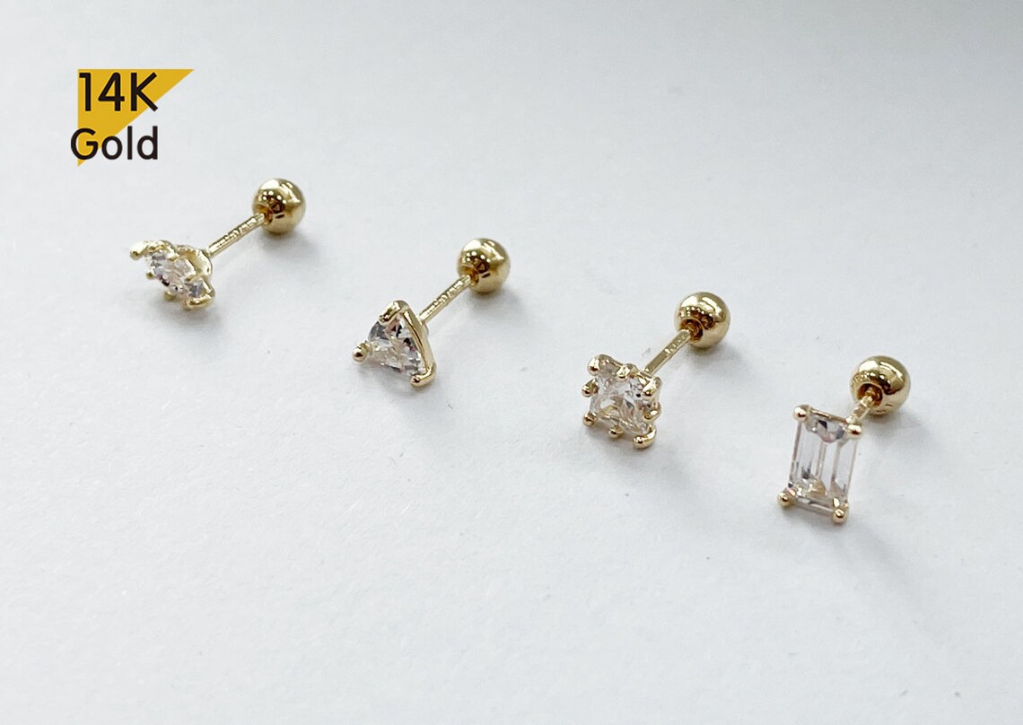 14K Solid Gold Marquise, Triangle, Rectangle, Square, Cubic Zirconia ...