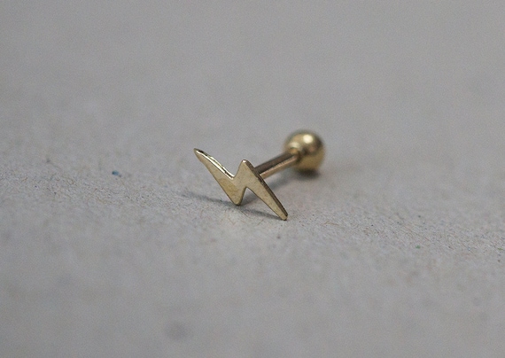 10K Solid Gold Lightning Bolt End Barbell Ball Piercing 19G - Etsy