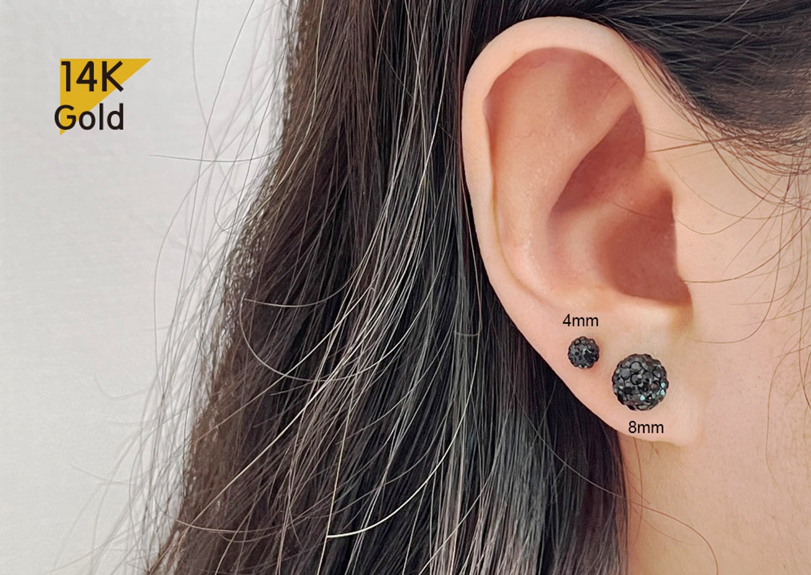 14K Solid Gold Pave CZ Ball 4mm 6mm 8mm White Black Gold | Etsy