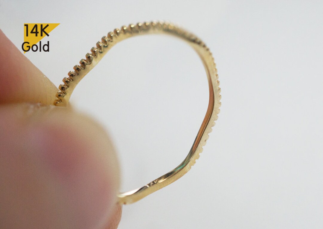 14K Solid Gold Ring, Wave Band Ring, Gold Geometric Ring - TGR011 - Etsy