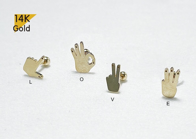 14K Solid Gold Finger Sign and Hand Gesture Barbell Piercing, 22G, 6mm ...