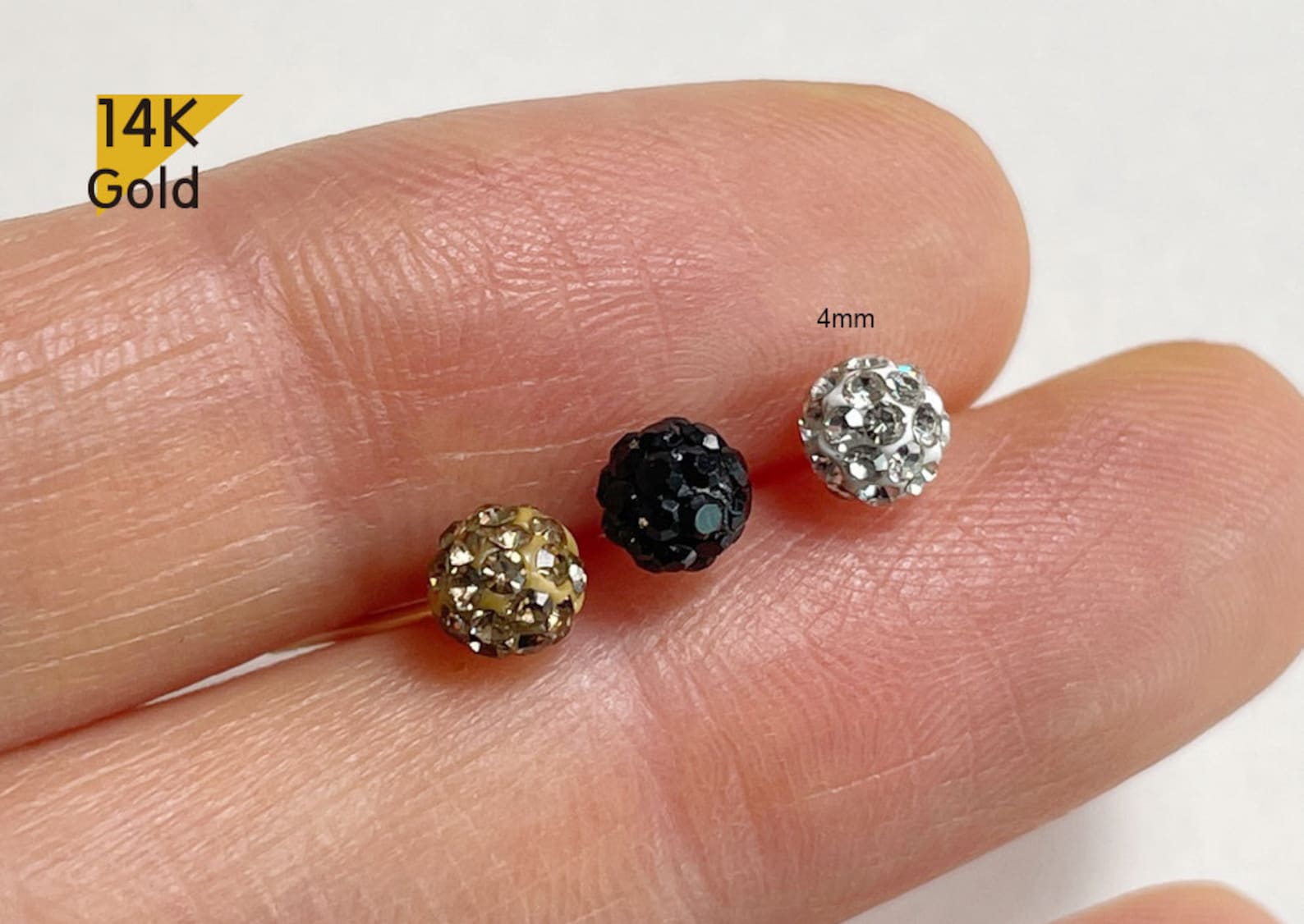 14K Solid Gold Pave CZ Ball 4mm 6mm 8mm White Black Gold | Etsy