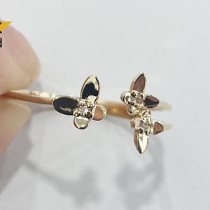 14K Solid Gold Ring, Three Butterfly Ring - Etsy