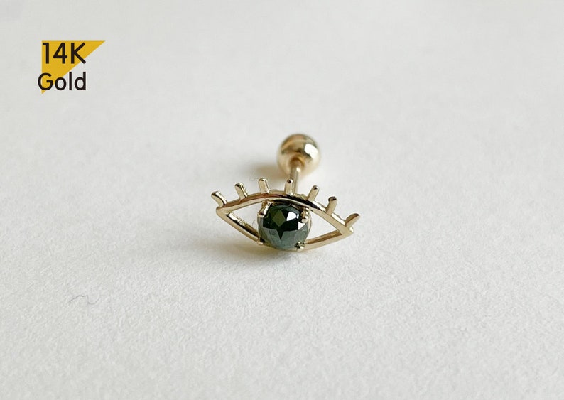 14K Solid Gold Eye Rough Diamond Barbell Piercing 22G 6mm - Etsy