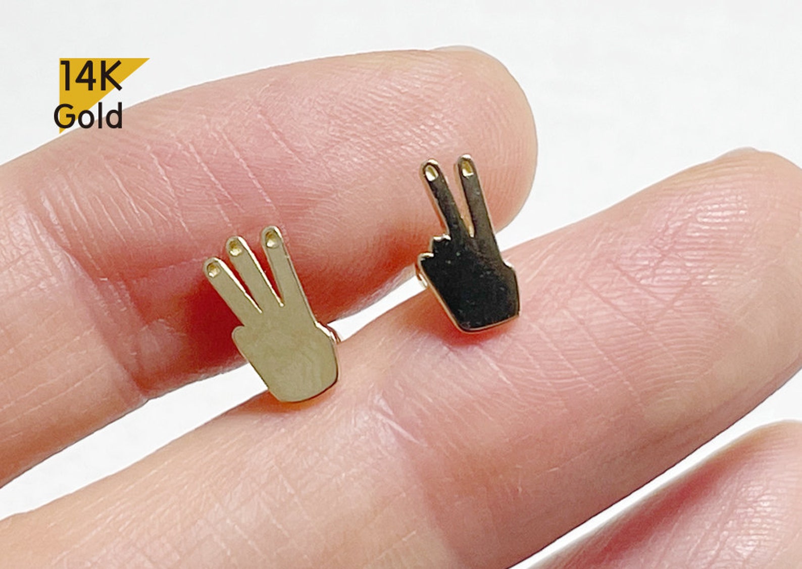14K Solid Gold Finger Sign and Hand Gesture Barbell Piercing, 22G, 6mm ...