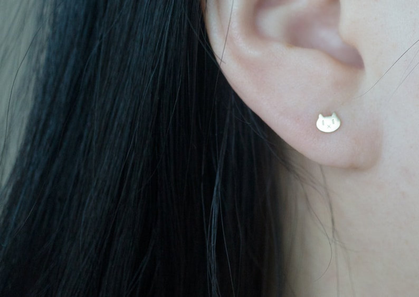 14K Solid Gold Cat End Barbell Piercing 18G, Fish Available Real Gold ...