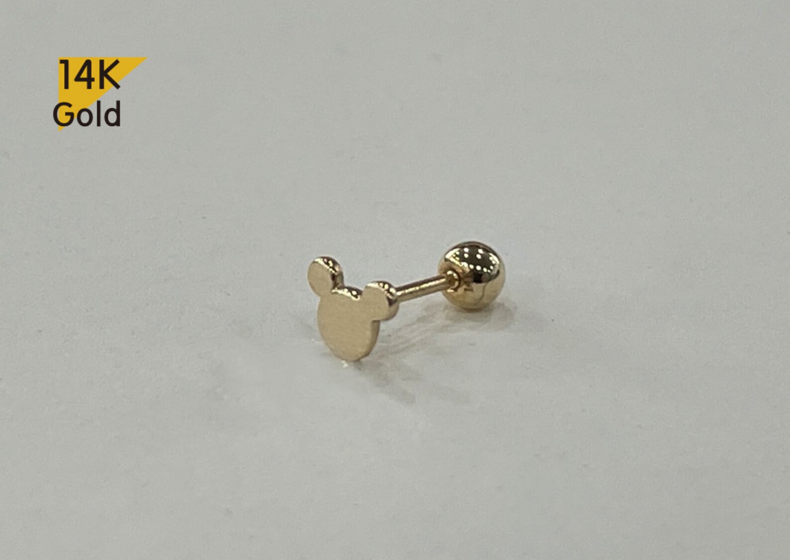 14K Solid Gold Mickey Mouse Barbell Piercing, 21G, 6mm Post, Tragus ...