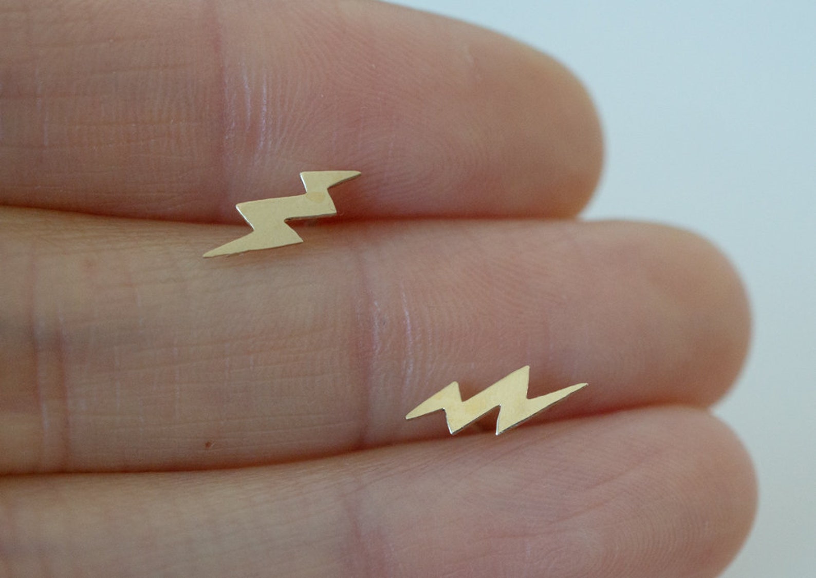 10K Solid Gold Double Lightning Bolt, Lightning Strike Stud Earrings - Etsy
