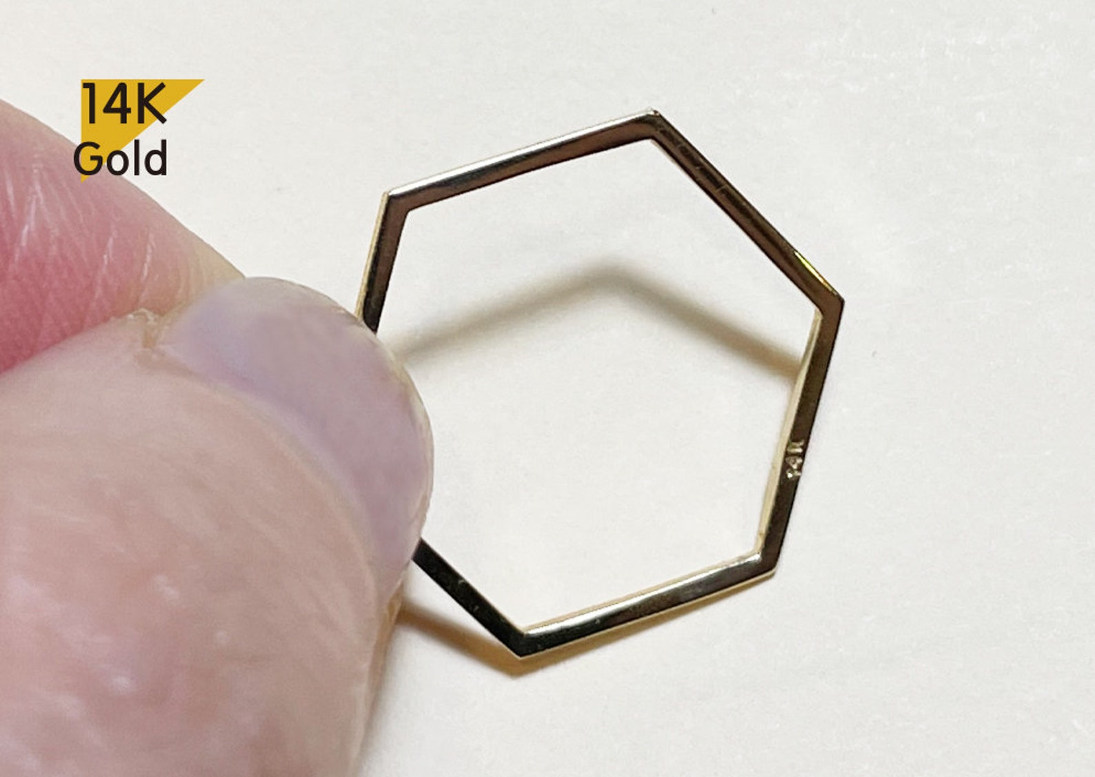 14K Solid Gold Hexagon Ring Geometric Ring TGR216 - Etsy