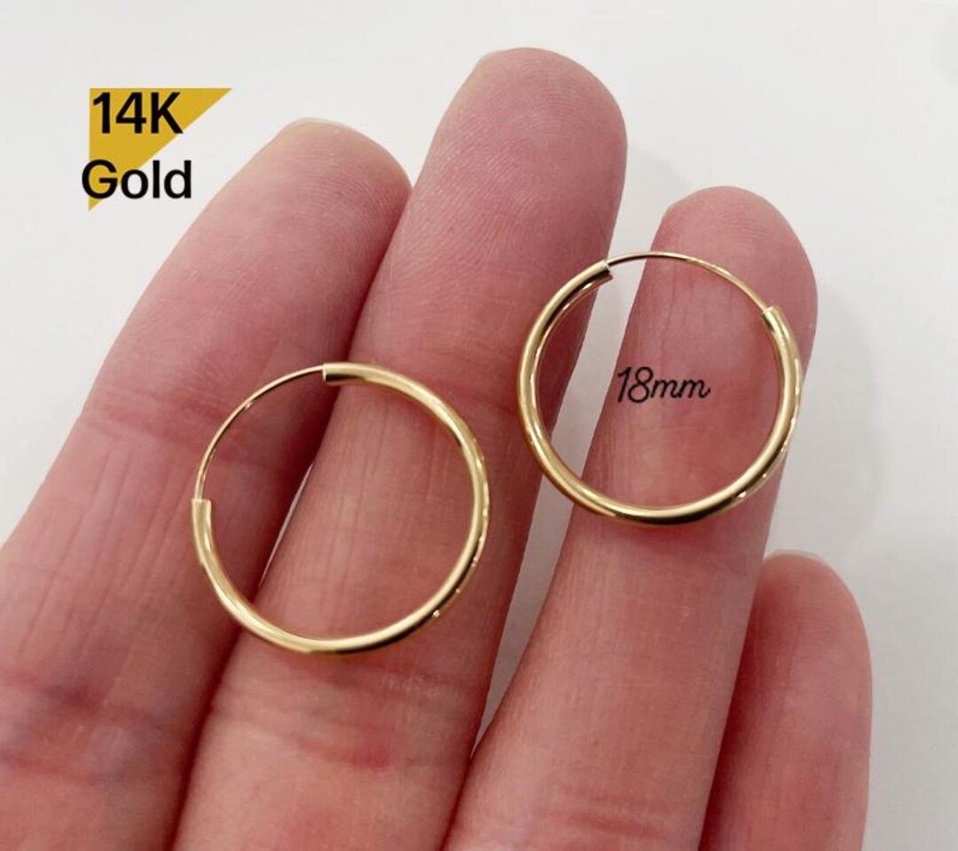 14K Solid Gold Hoop Earring Gold Pipe Ring, Piercing, 15, 18, 30, 40 ...
