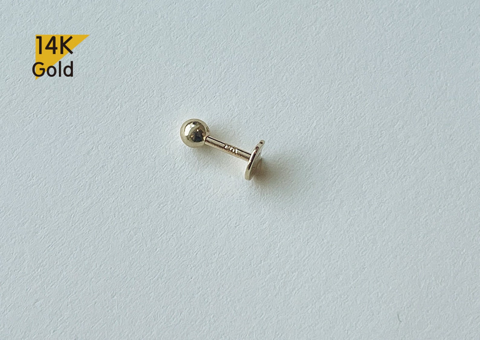 14K Solid Gold Cat End Barbell Piercing 18G, Fish Available Real Gold ...