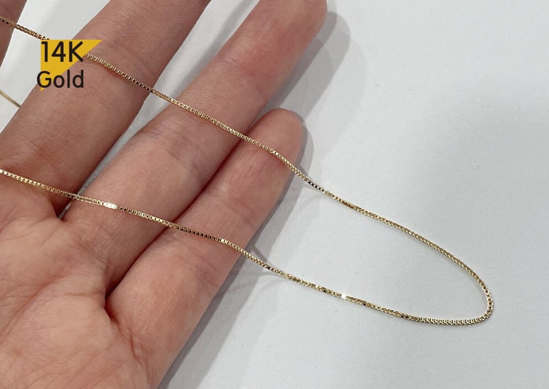 14K Solid Gold Thin Box Chain Necklace, 14K Yellow Gold Chain Necklace ...