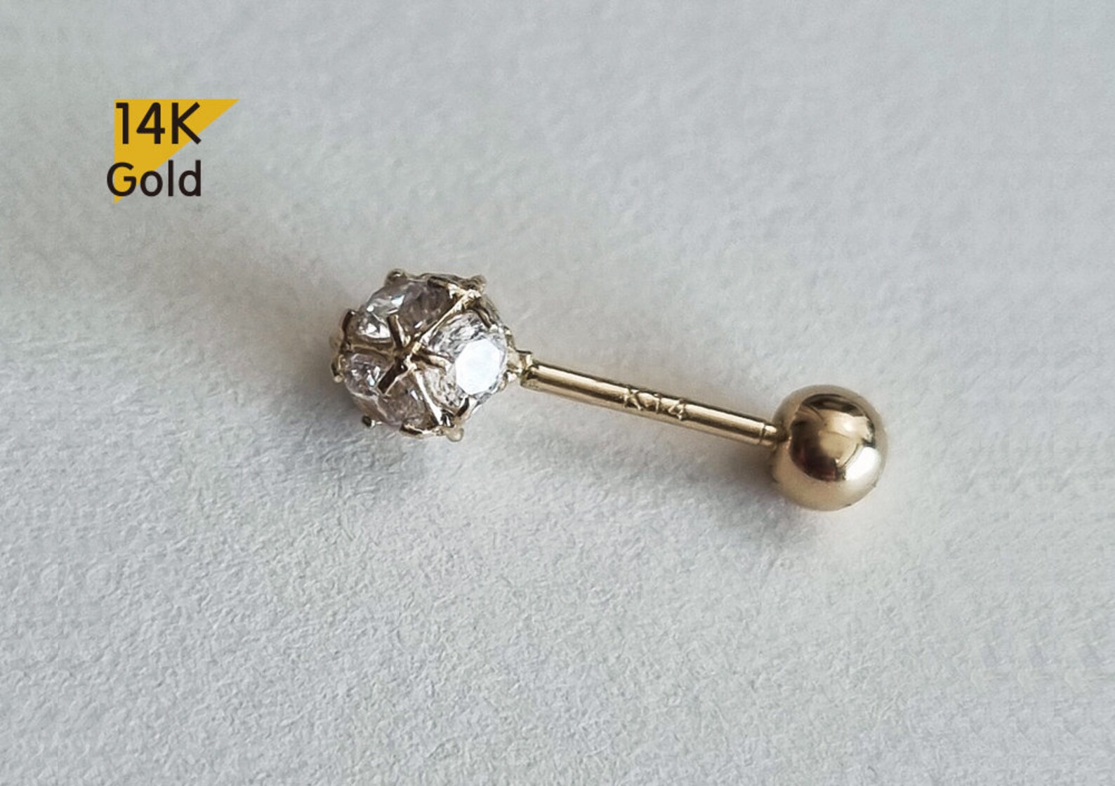 14K Solid Gold White CZ Ball End Barbell Piercing 22G 6mm - Etsy