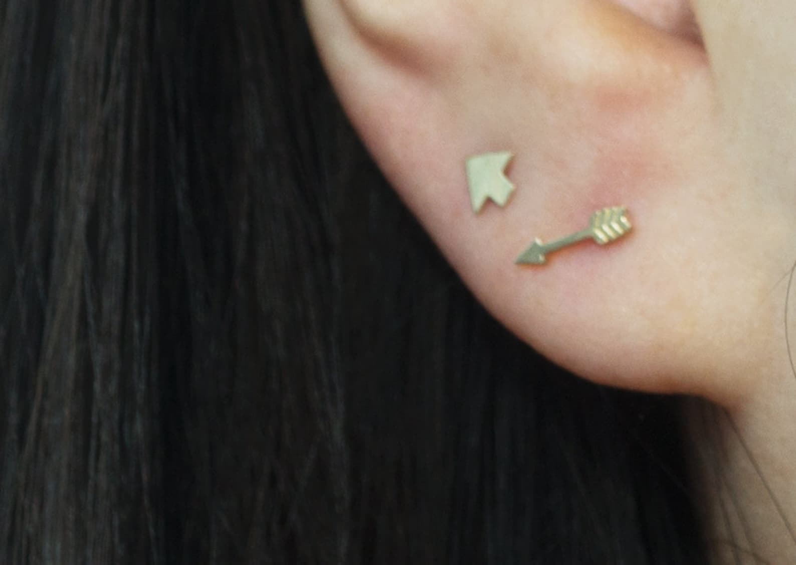 14K Solid Gold Tiny Arrow Head End Barbell Piercing 18G 3/16" 5mm Post ...