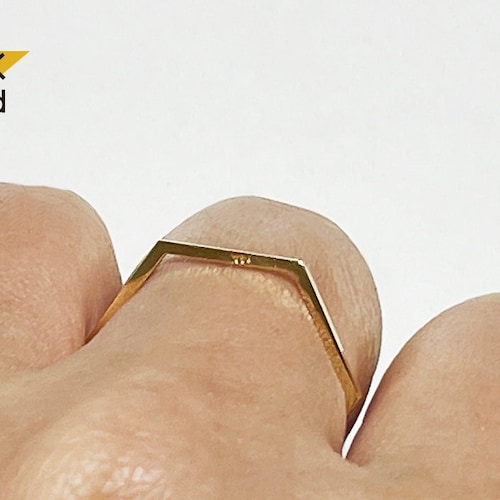 14K Solid Gold Hexagon Ring Geometric Ring TGR216 - Etsy