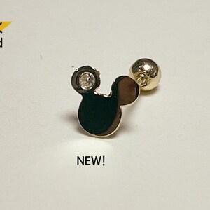 14K Solid Gold Mickey Mouse Barbell Piercing, 21G, 6mm Post, Tragus ...