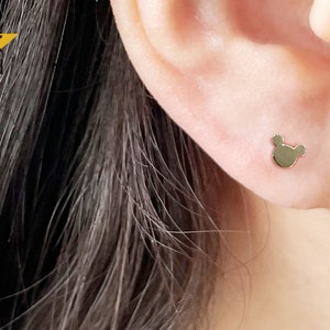 14K Solid Gold Mickey Mouse Barbell Piercing, 21G, 6mm Post, Tragus ...