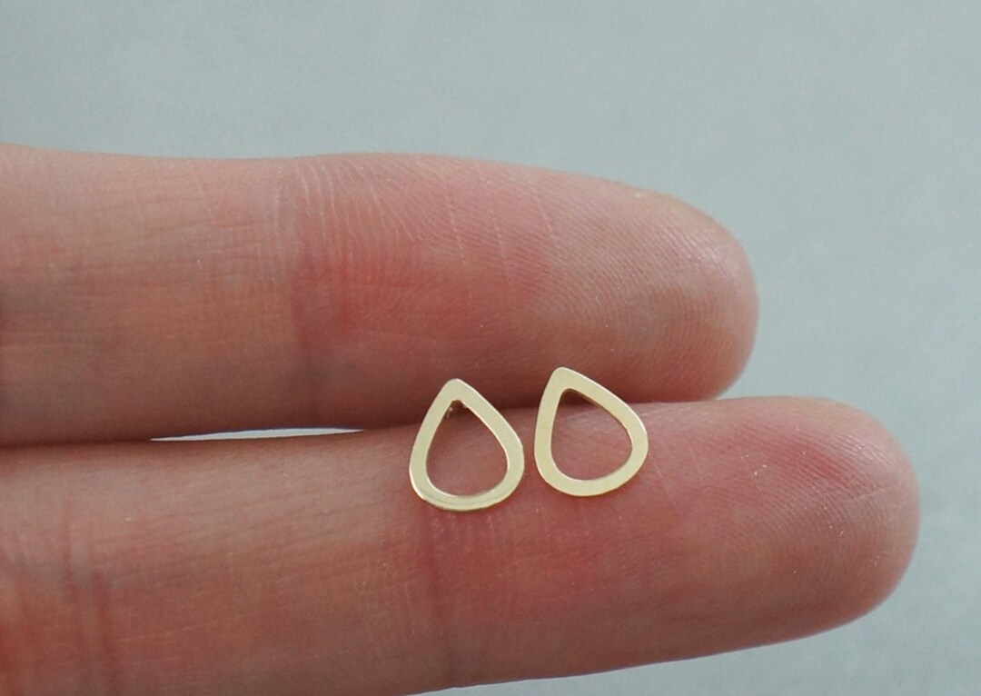10K Solid Gold Tear Drop Stud Earrings Rain Drop Real Gold - TGE089 - Etsy