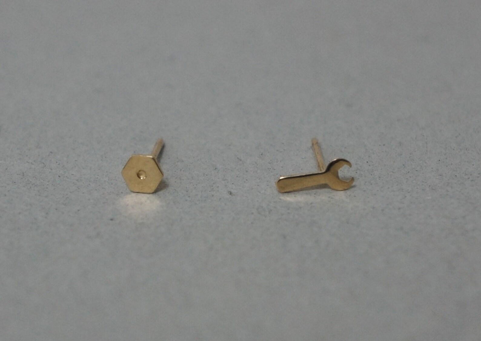 10K Solid Gold Tiny Spanner Wrench Stud Earrings Nut Real Gold - TGE090 ...