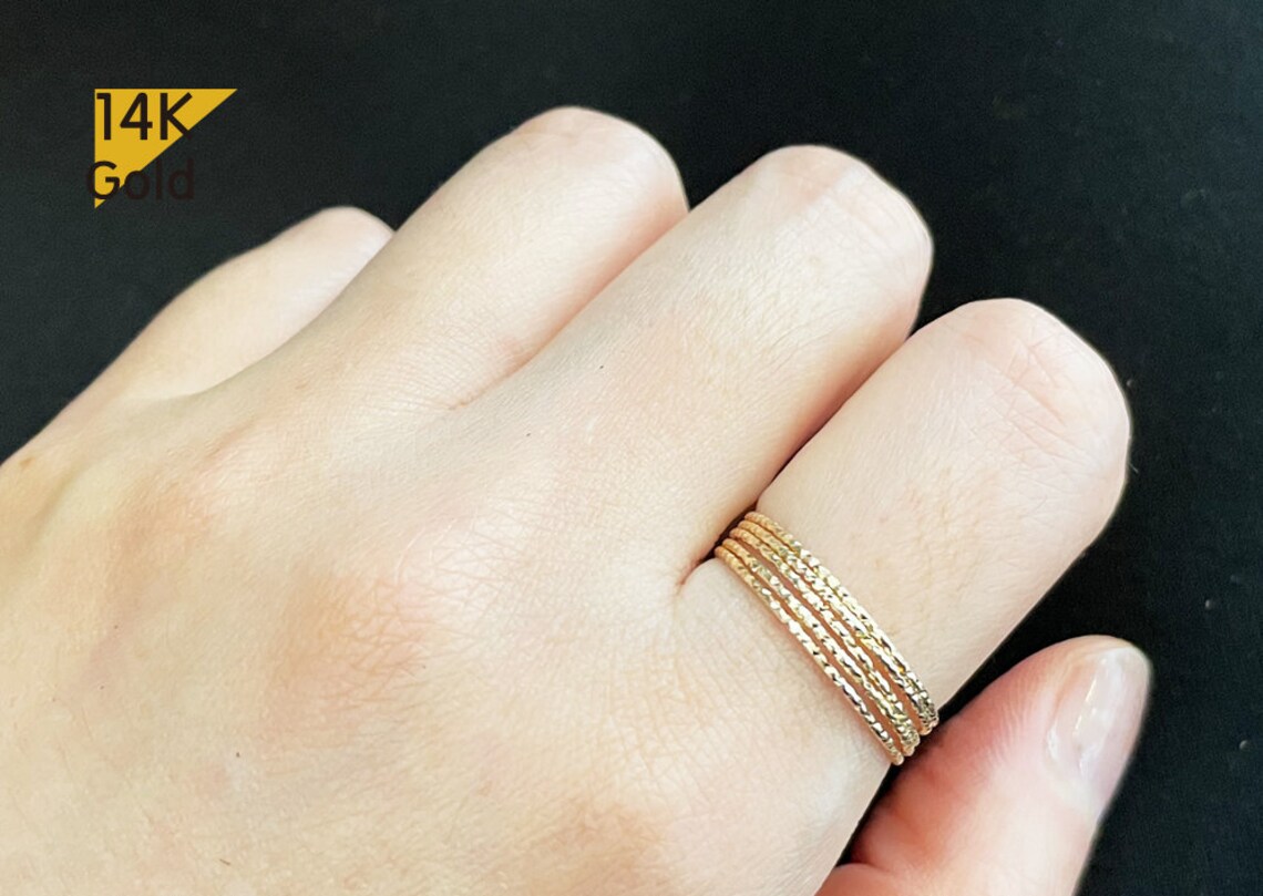 14K Solid Gold Super Thin Stacking Ring TGR202 - Etsy