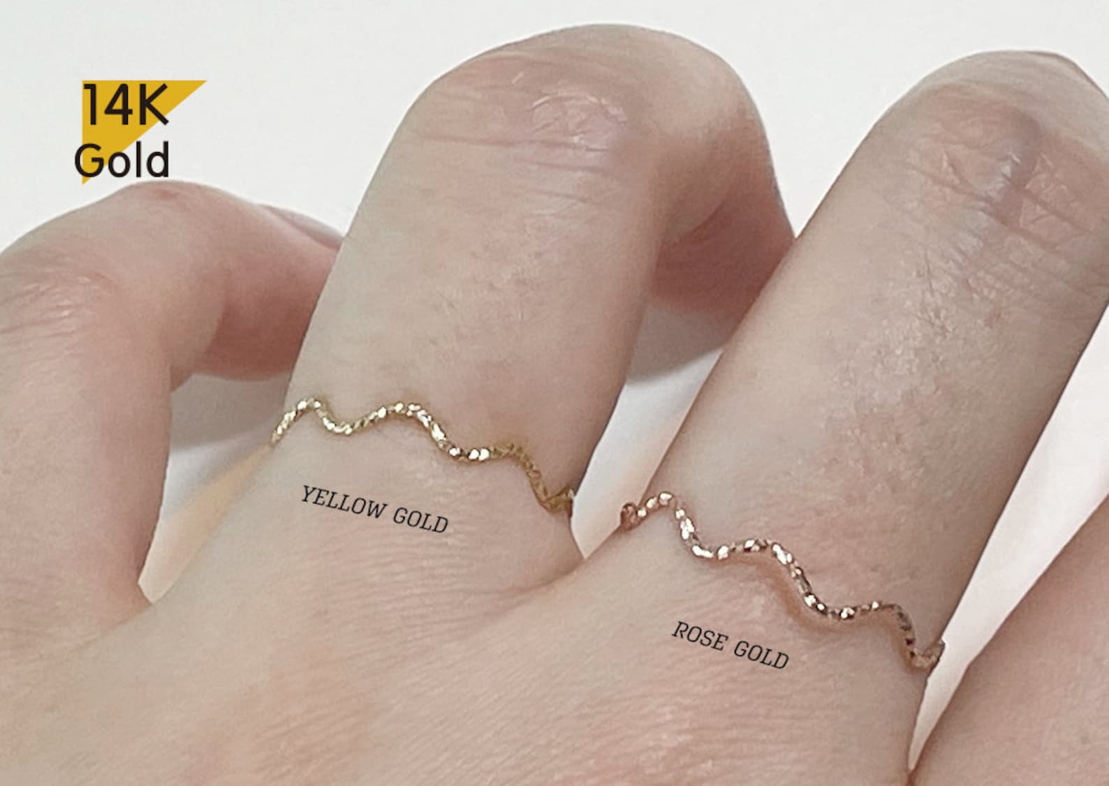 14K Gold Thin Wave Stacking Ring Thin Ring Solid Gold Ring - Etsy