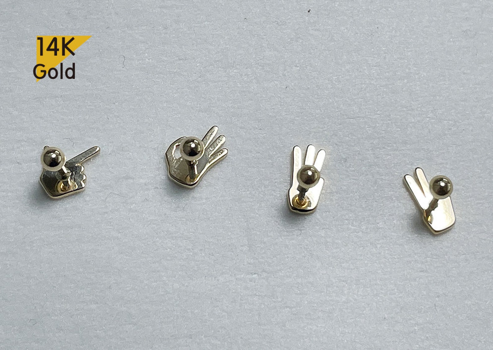 14K Solid Gold Finger Sign and Hand Gesture Barbell Piercing, 22G, 6mm ...