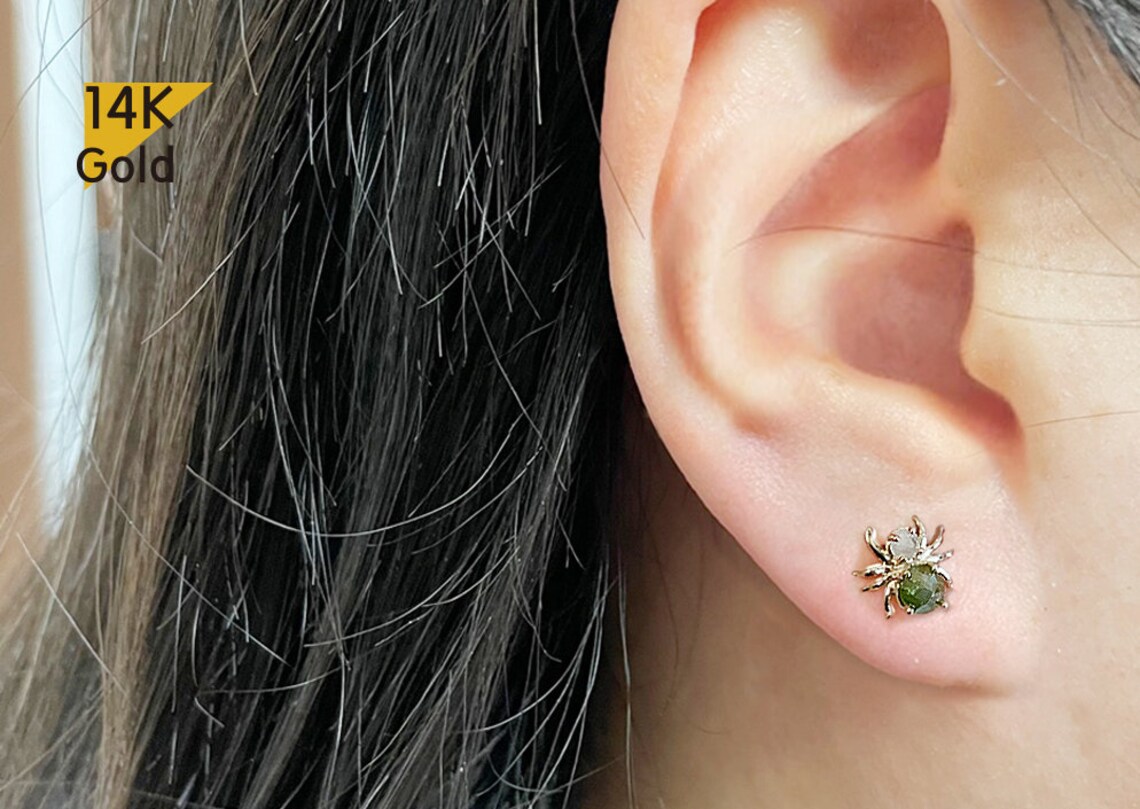 14K Solid Gold Spider Rough Diamond Barbell Piercing 22G 6mm - Etsy