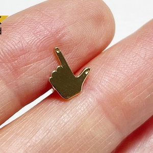 14K Solid Gold Finger Sign and Hand Gesture Barbell Piercing, 22G, 6mm ...