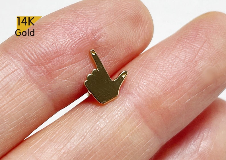 14K Solid Gold Finger Sign and Hand Gesture Barbell | Etsy