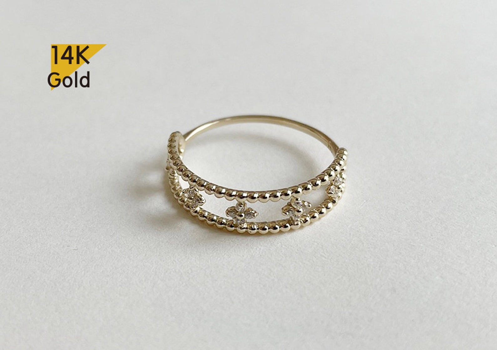 14K Gold Solid Gold Balls With White CZ Ring - TGR212 - Etsy
