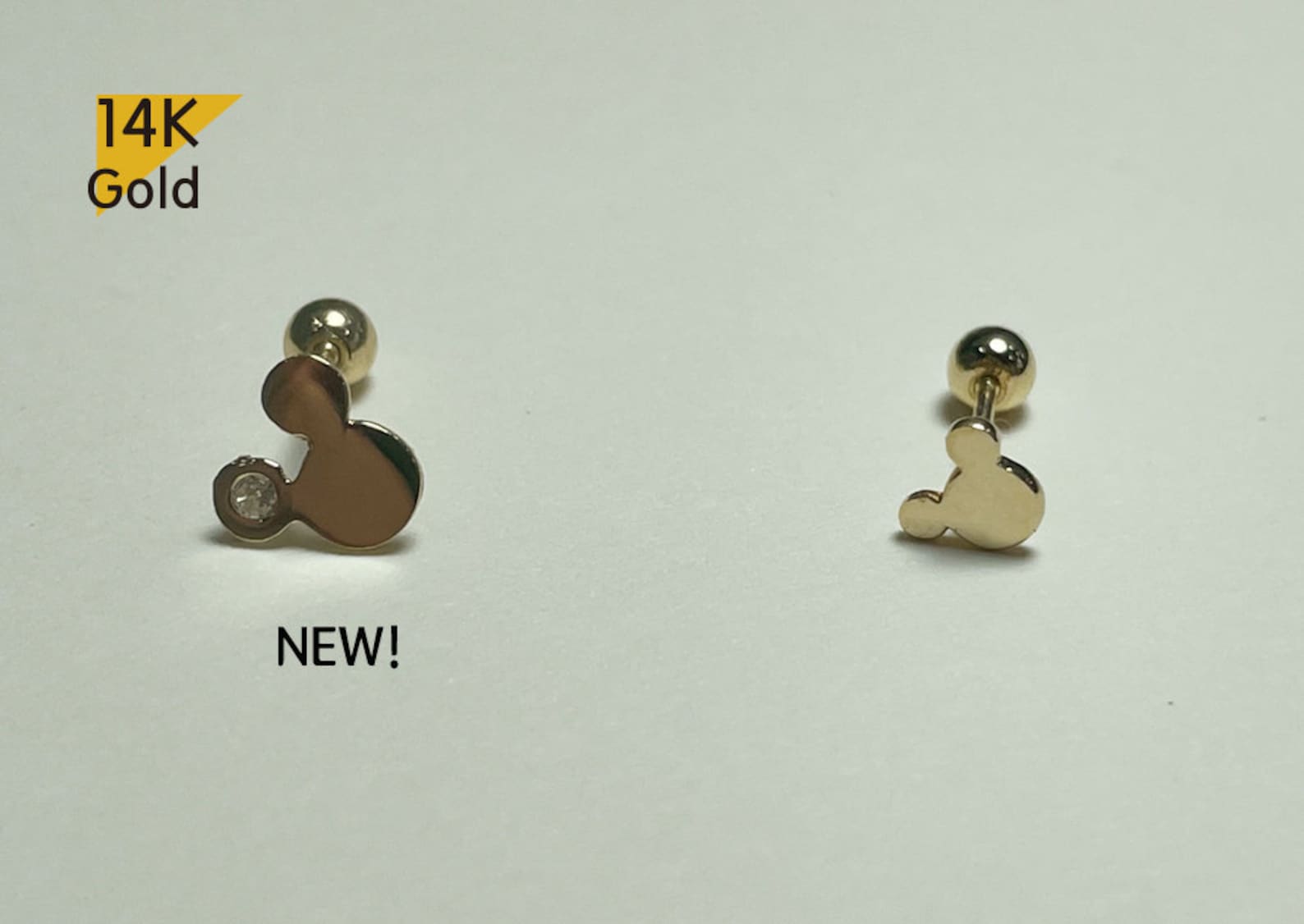 14K Solid Gold Mickey Mouse Barbell Piercing, 21G, 6mm Post, Tragus ...